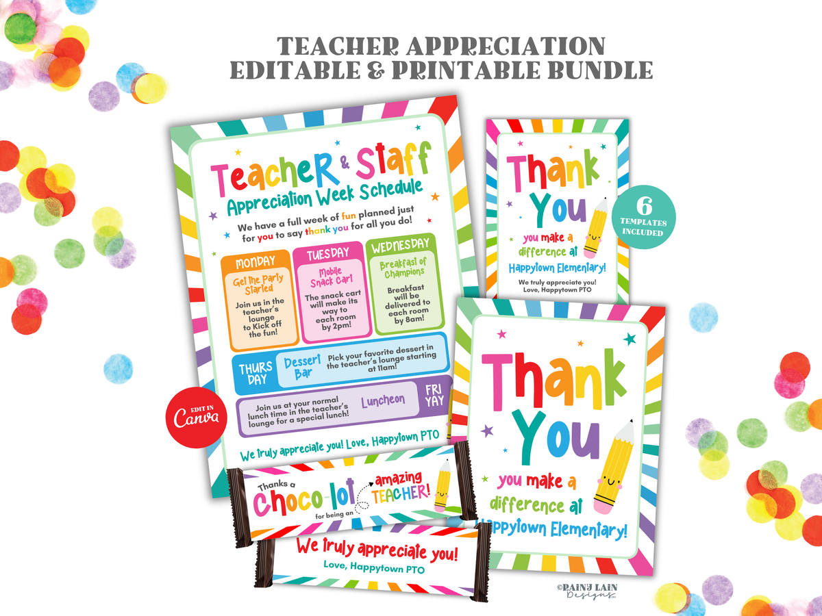 Teacher Appreciation Week Bundle, PTO Staff Kit, Editable Canva Templa ...