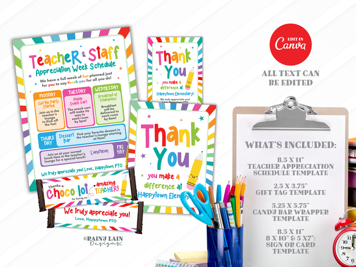 Teacher Appreciation Week Bundle, PTO Staff Kit, Editable Canva Templa ...