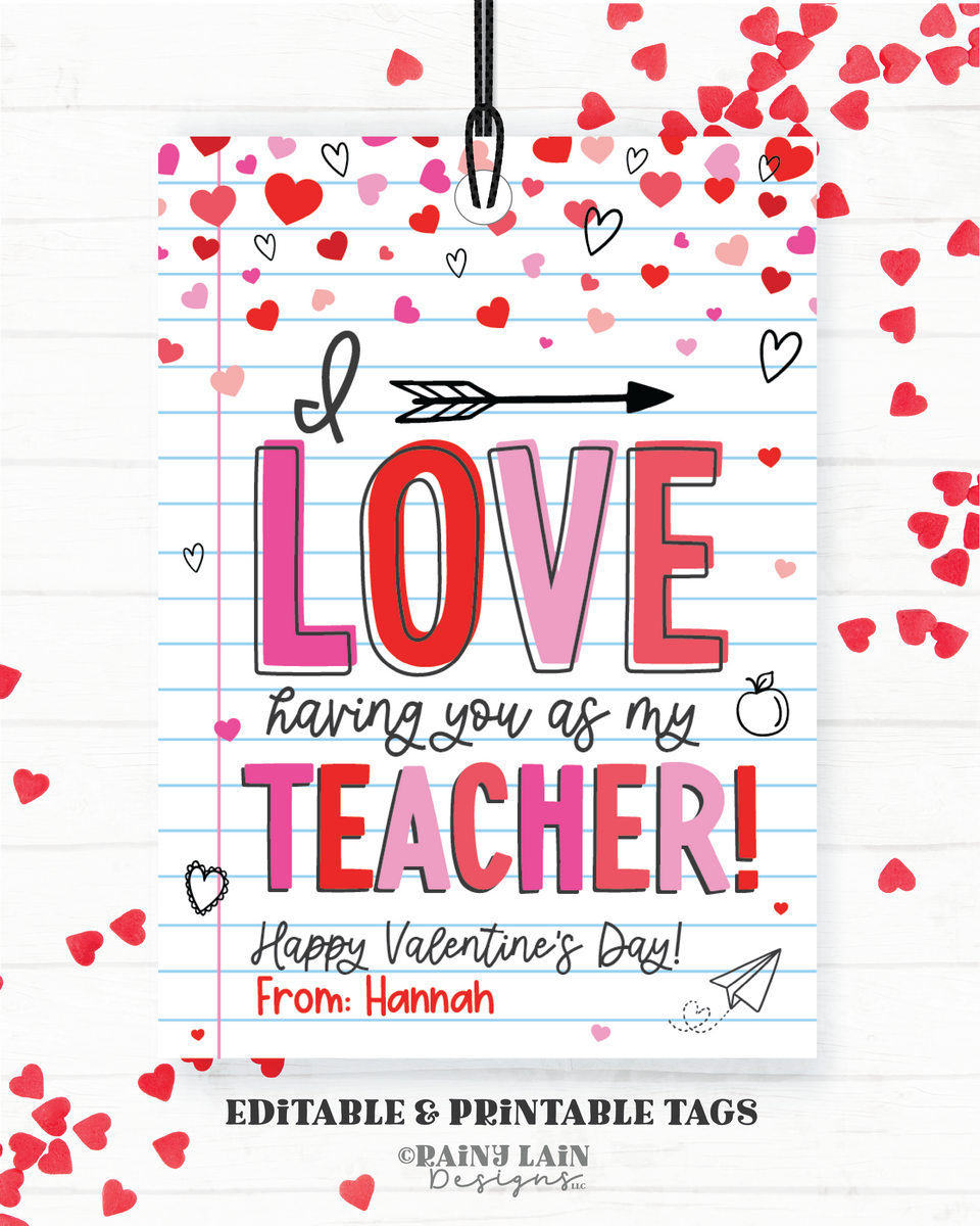 Teacher Valentine Gift Tag, Teacher Gift Tag From Student, Kids Valent ...