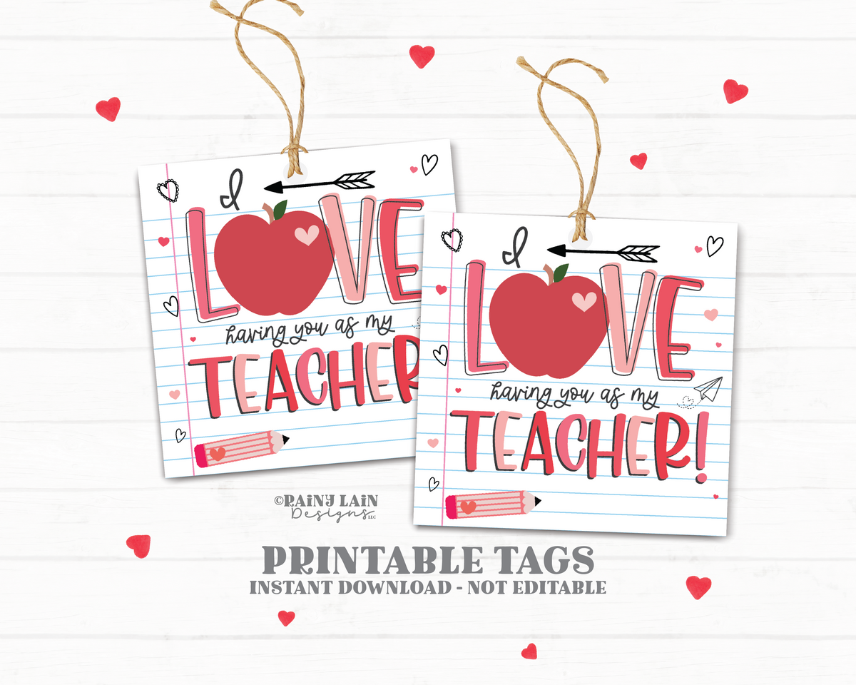 Teacher Gift Tag From Student, Valentine's Day Teacher Gift, I Love Ha ...