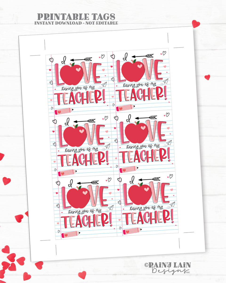 Teacher Gift Tag From Student, Valentine's Day Teacher Gift, I Love Ha ...