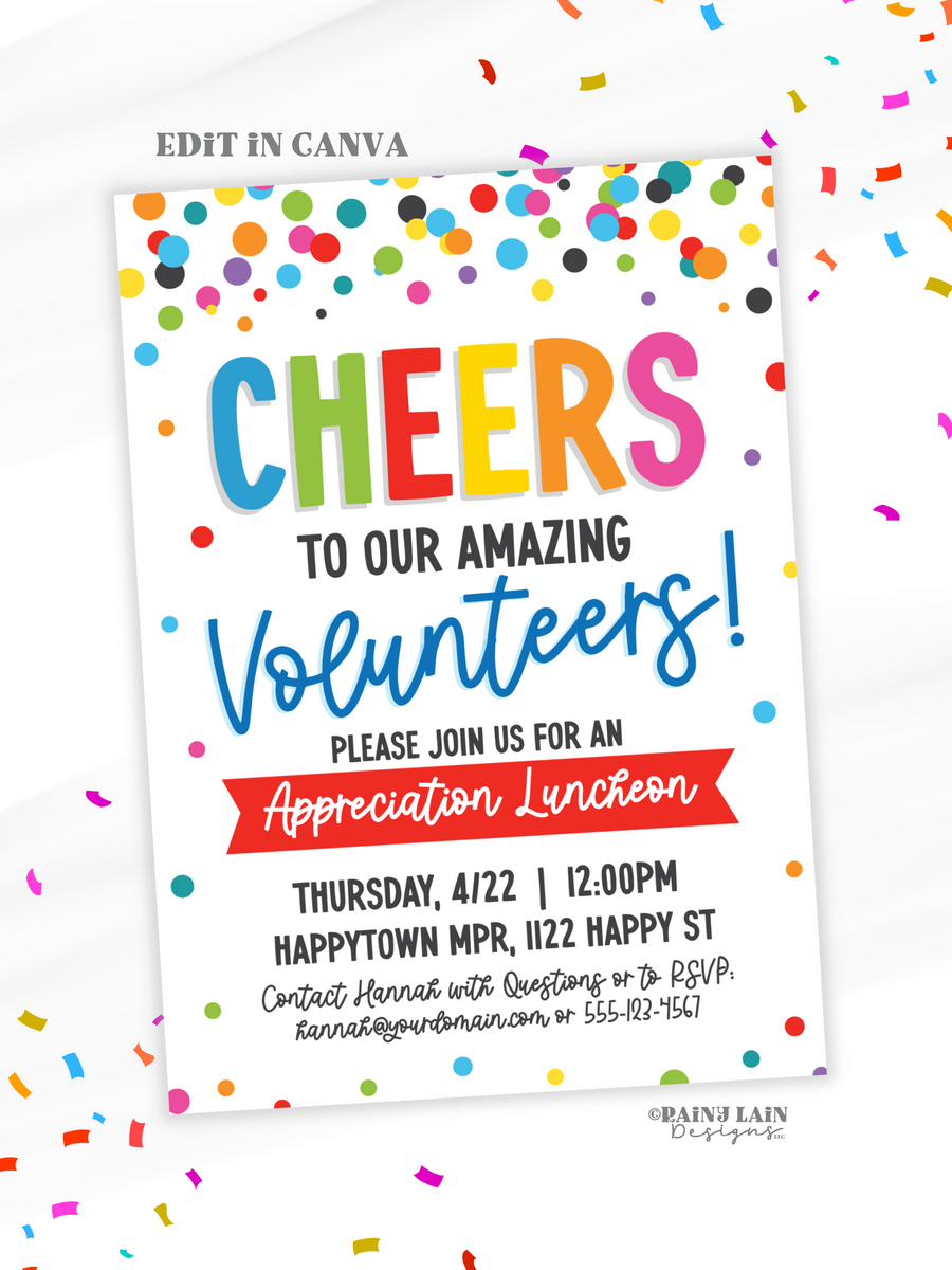 Volunteer Appreciation Invite Template, Cheers to Our Volunteers Appre ...