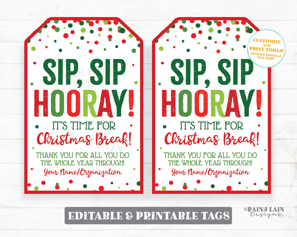 Sip Sip Hooray Christmas Tag Winter Break Straw Favor Drink Coffee Pri ...