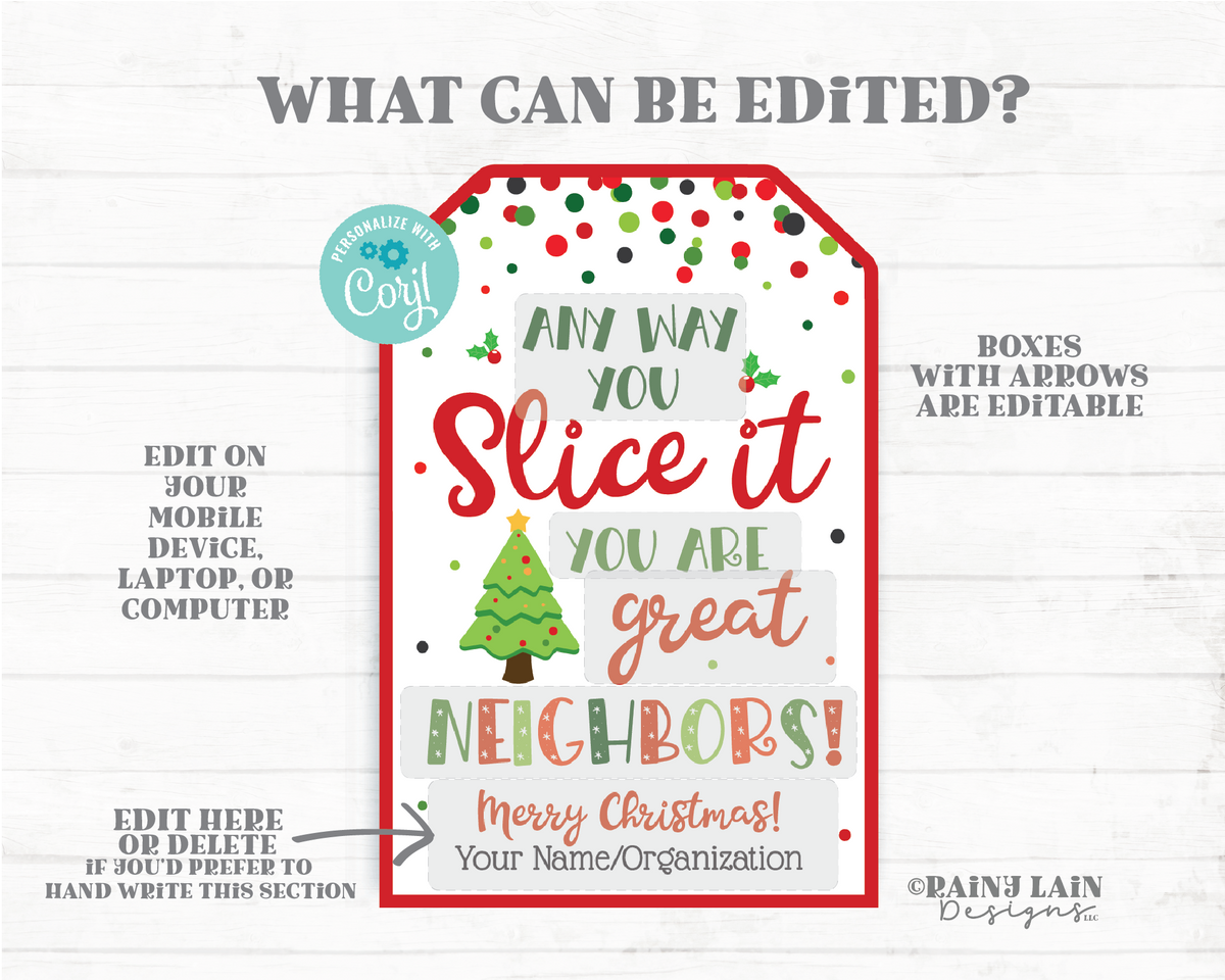Any Way You Slice It Christmas Gift Tag Editable Holiday Bread Pie Cak ...