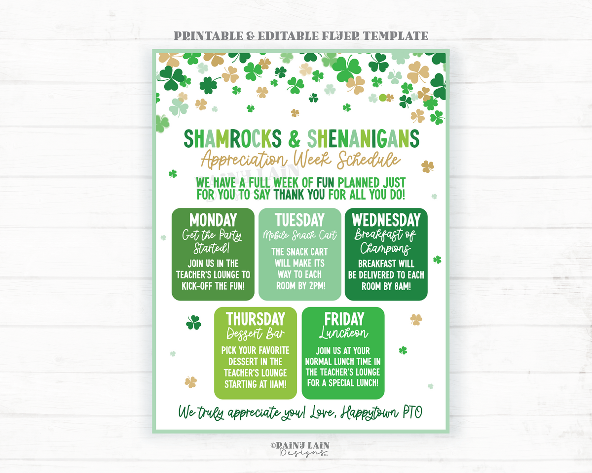 Editable St. Patrick's Day Flyer, Editable Holiday Teacher Appreciatio ...
