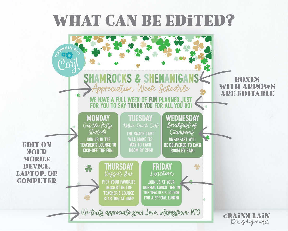 Editable St. Patrick's Day Flyer, Editable Holiday Teacher Appreciatio ...