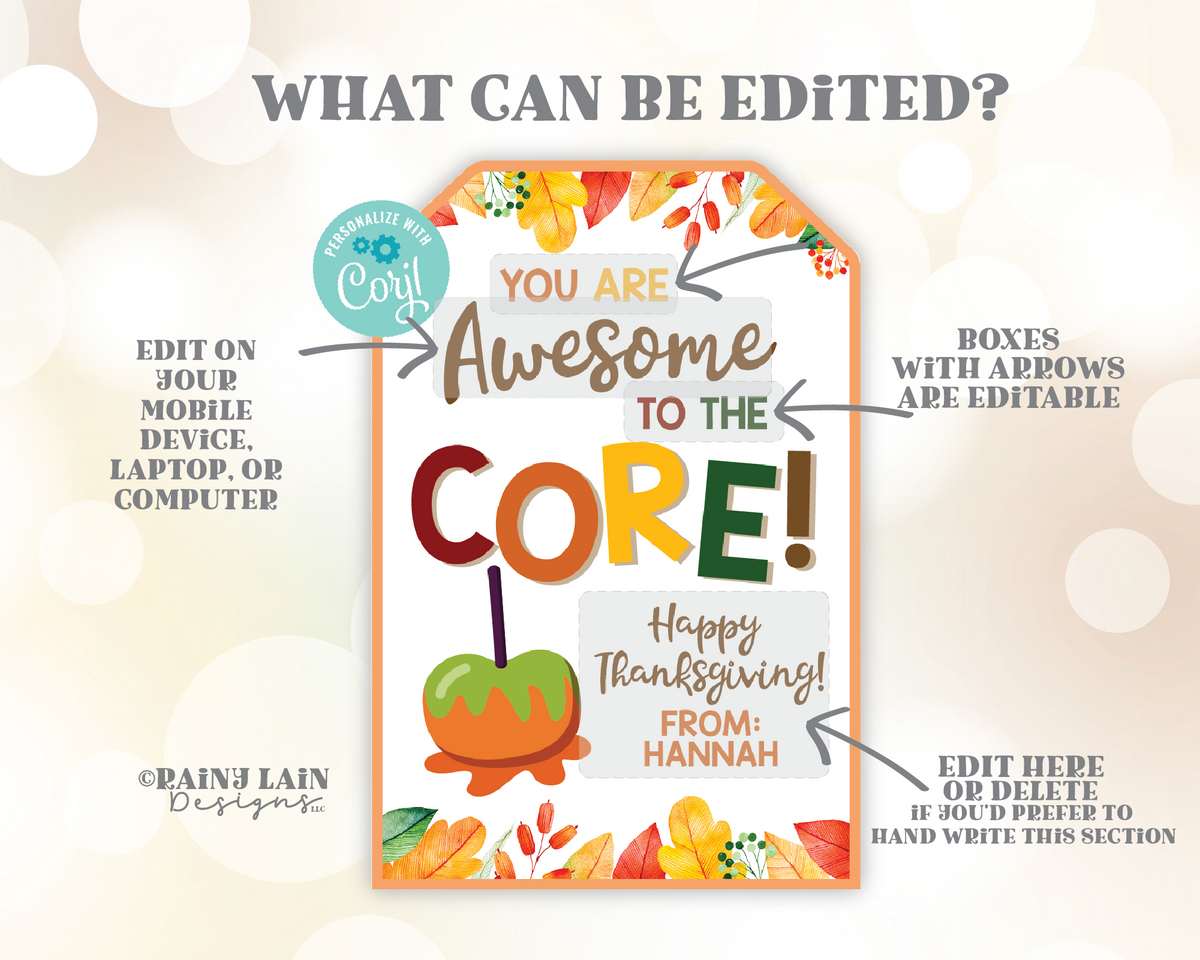 Awesome to the Core Thanksgiving Tag Candy Apple Caramel Fall Gift App ...