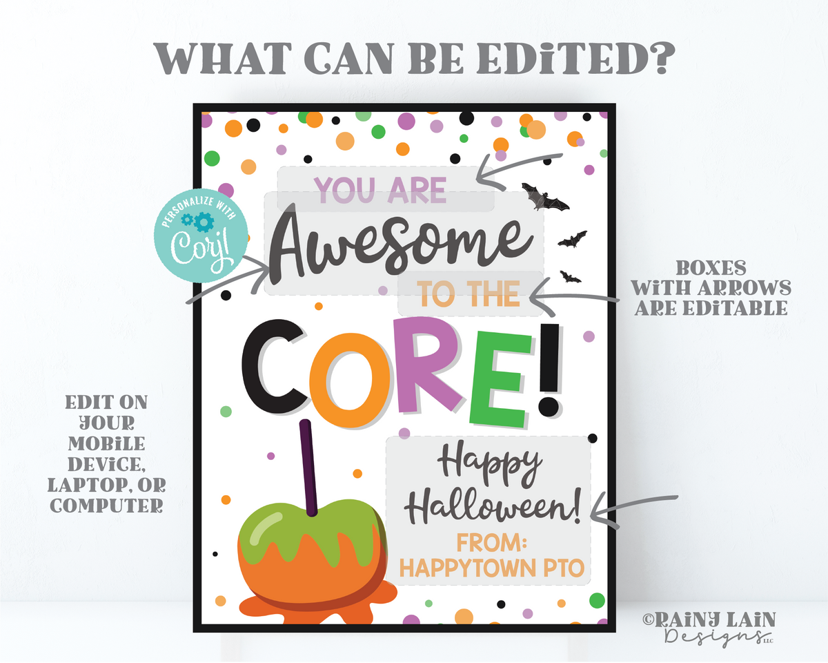 Awesome to the Core Halloween Sign Candy Apple Caramel Appreciation Te ...