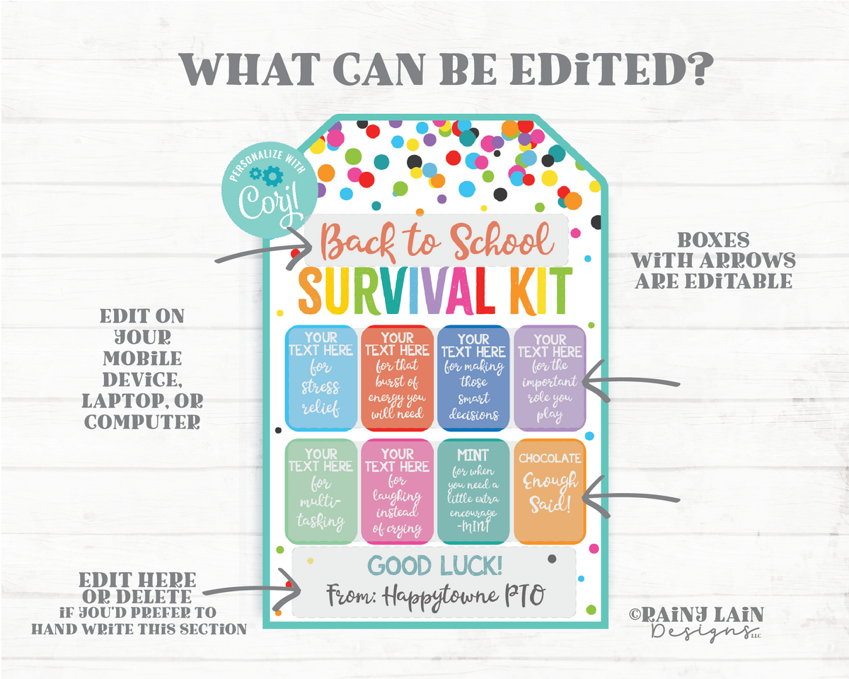 Back to School Survival Kit Tag First Day of School Gift Pack Teacher ...