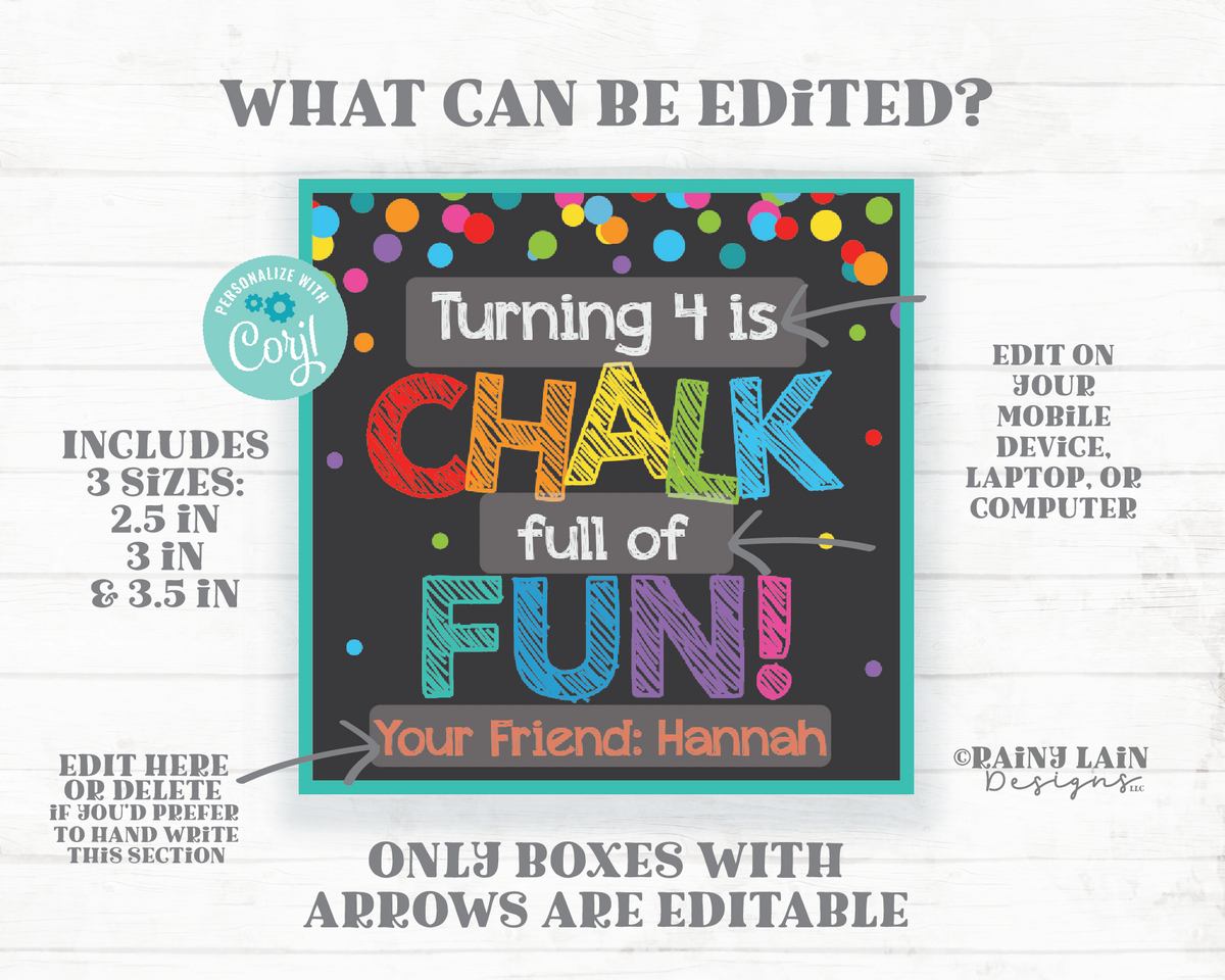 Sidewalk Chalk Party Favor Tags birthday favor tags Turning is Chalk f ...