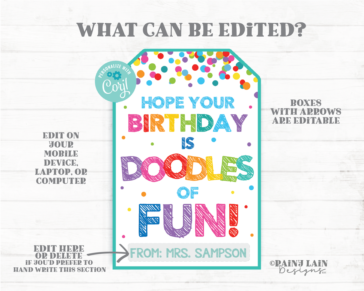 Hope your Birthday is Doodles of Fun Tag Preschool Classroom Printable ...
