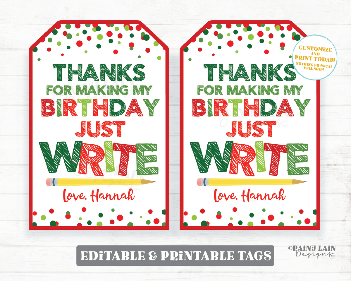 Birthday Just Write Christmas Pencil Gift Tag Party Favor Pencil Tags ...