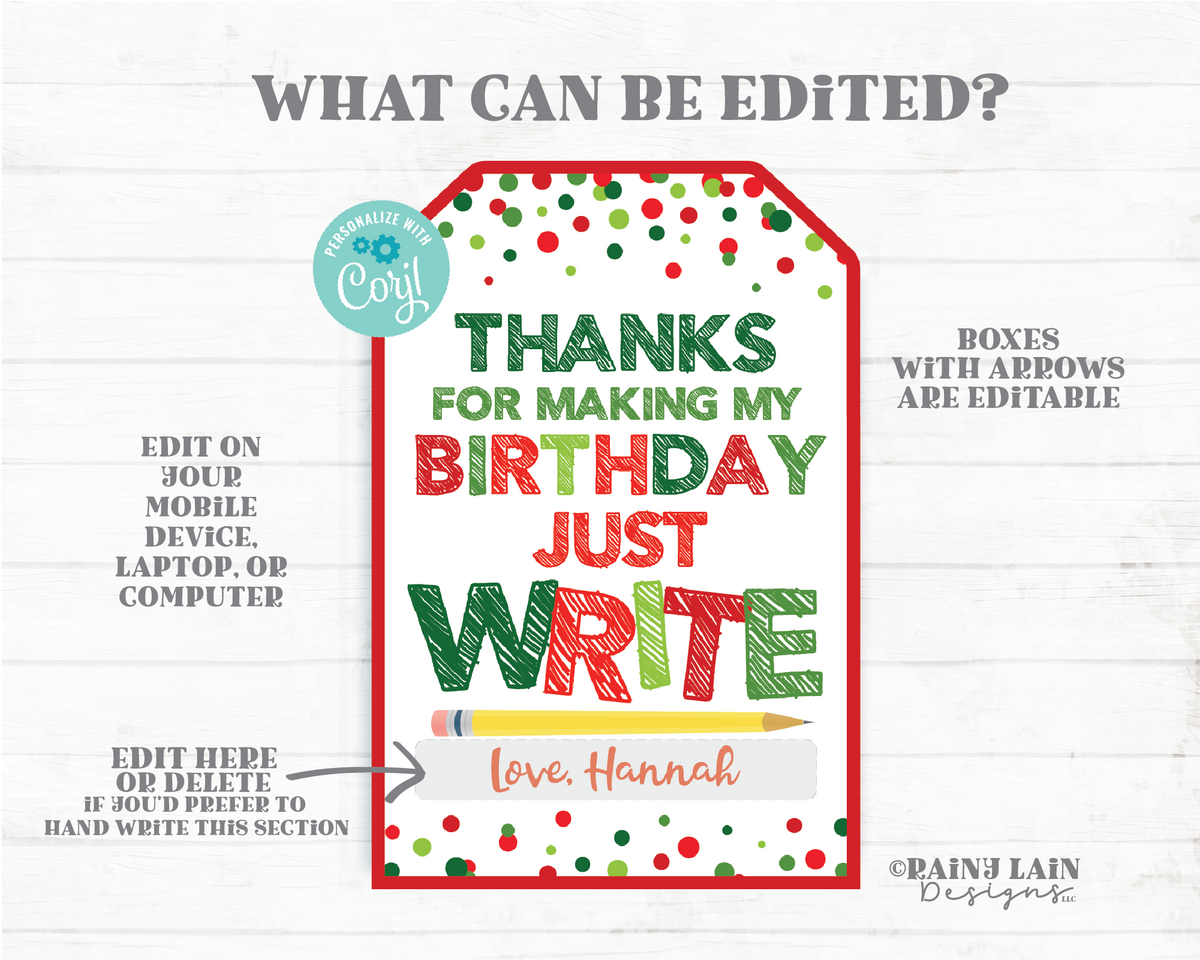 Birthday Just Write Christmas Pencil Gift Tag Party Favor Pencil Tags ...