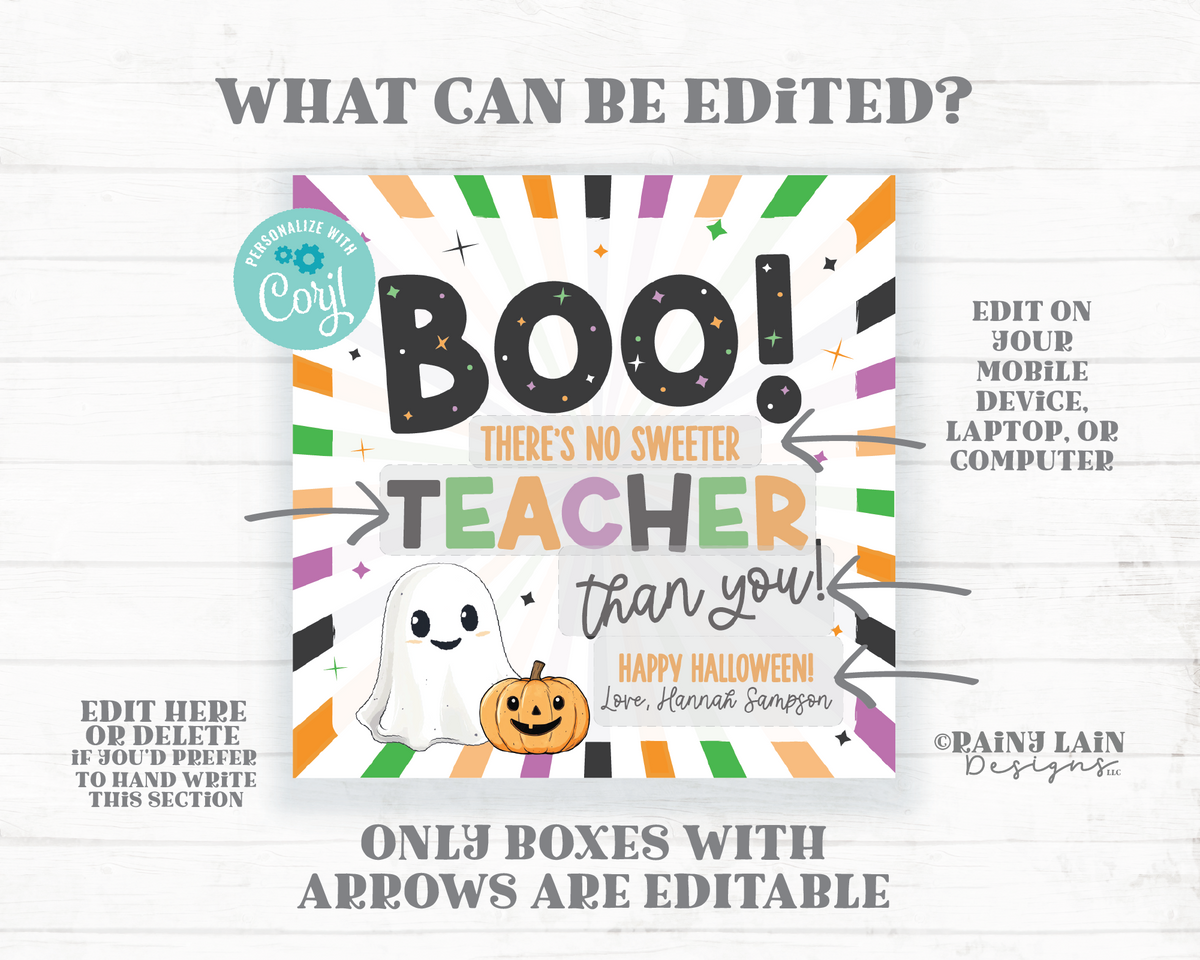 Editable Halloween Gift Tag Template, Boo! There's no Sweet Teacher Th ...