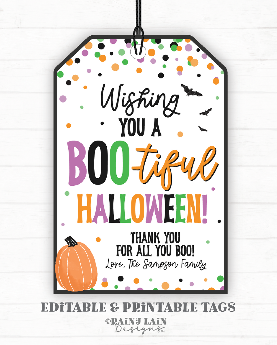 Editable Halloween Gift Tag, Boo-tiful, Spa, Nails, Bath, Face Mask Te ...