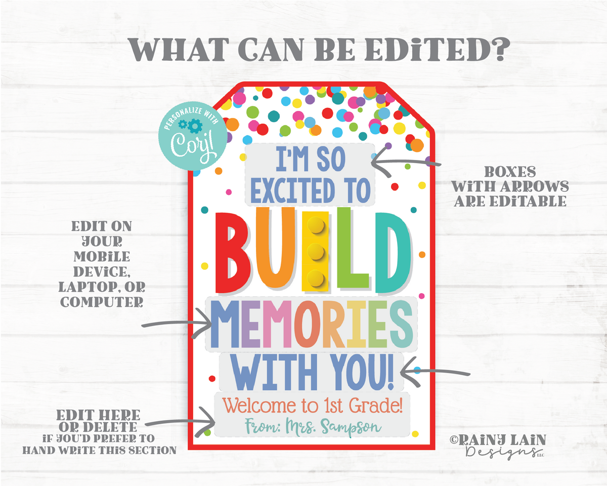 Editable Back to School Gift Tag, Blocks, Build Memories, First Day, B ...