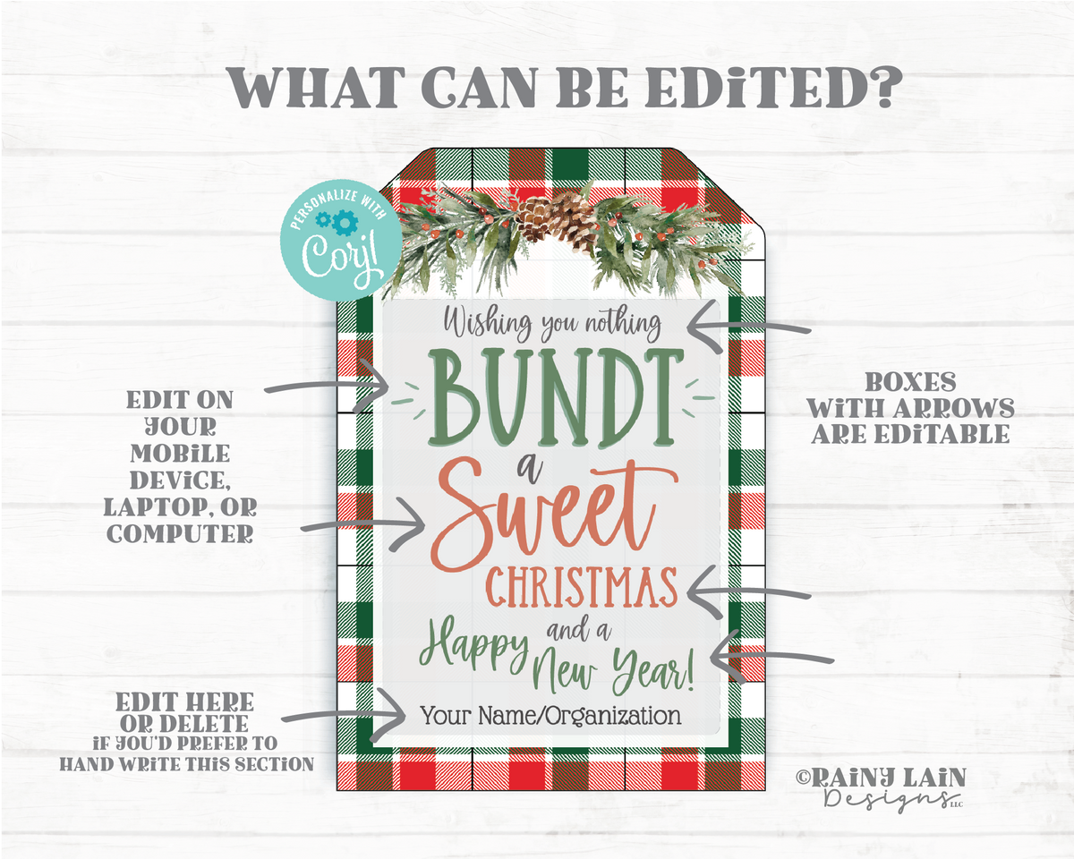 Bundt Cake Gift Tag Nothing Bundt a Sweet Christmas Holiday Bundt'ch H ...