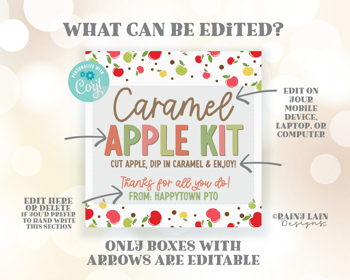 Editable Caramel Apple Kit Gift Tags Template, Fall Treat, Appreciatio ...
