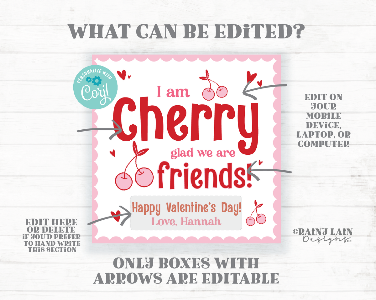 Printable Cherry Valentine, Classmate Valentine, Cherry Glad We're Fri ...