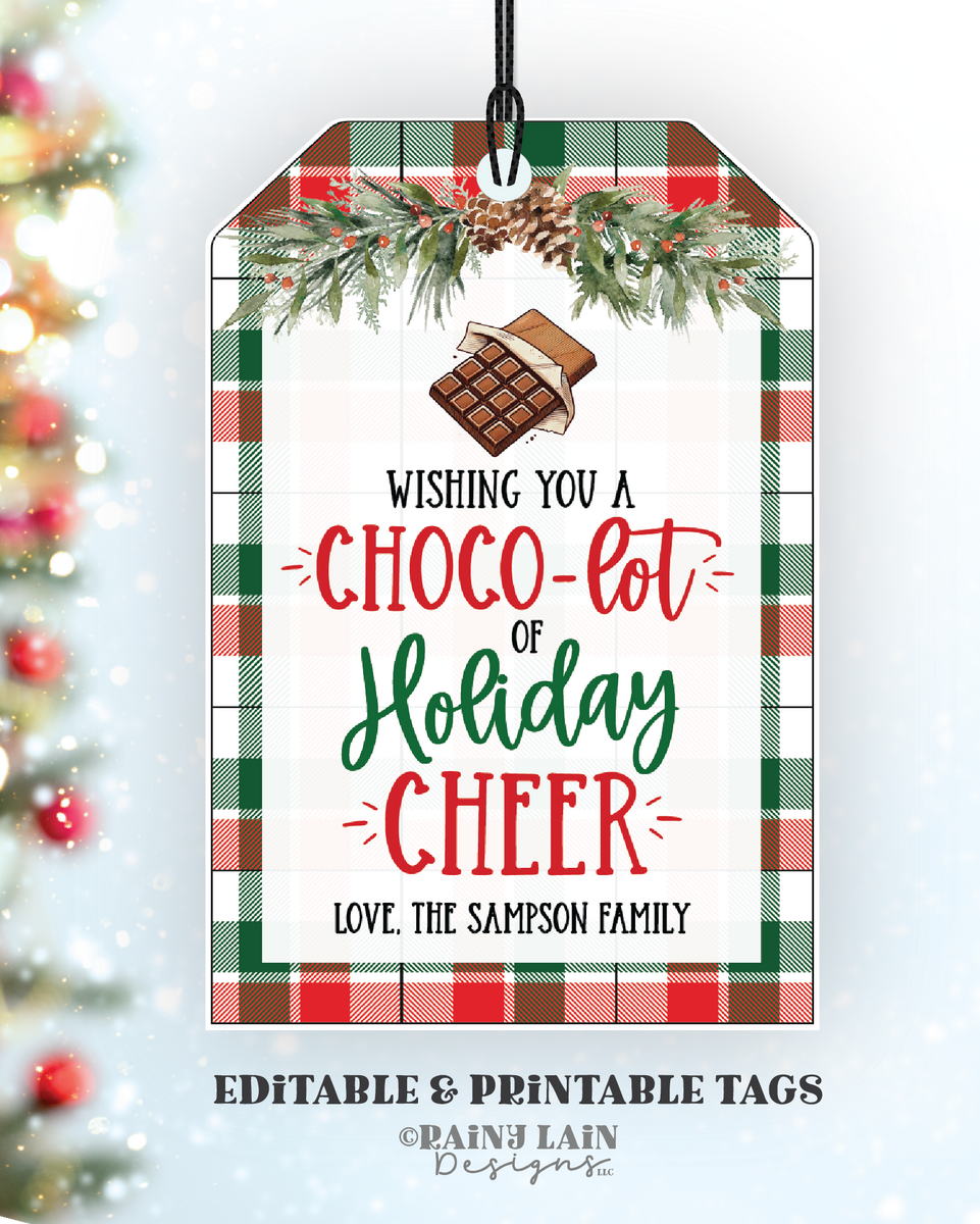Christmas Chocolate Gift Tag, Editable Thanks a Choco-lot, Holiday Che ...