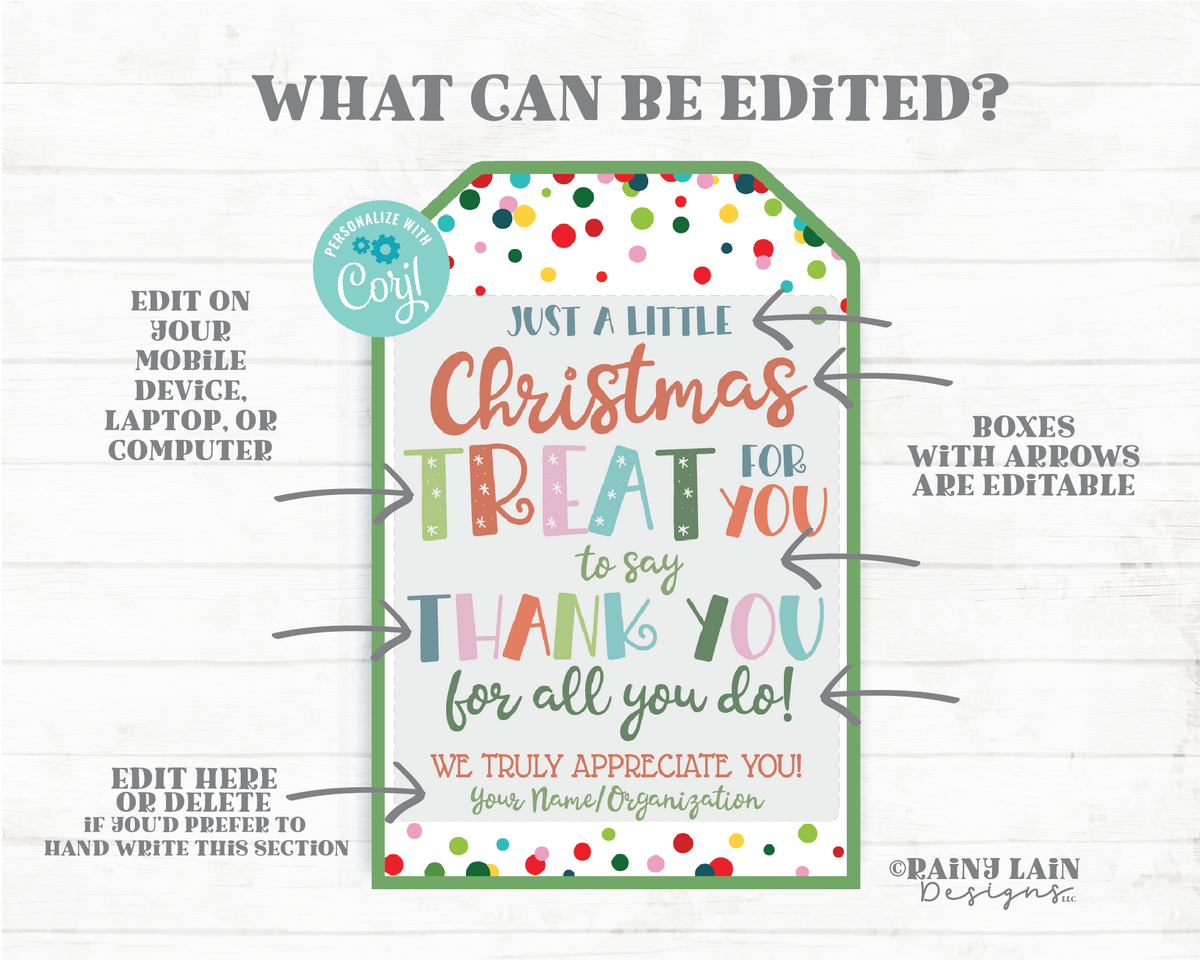 Christmas Treat Tag Holiday Thank you Appreciation Gift Tags Christmas ...