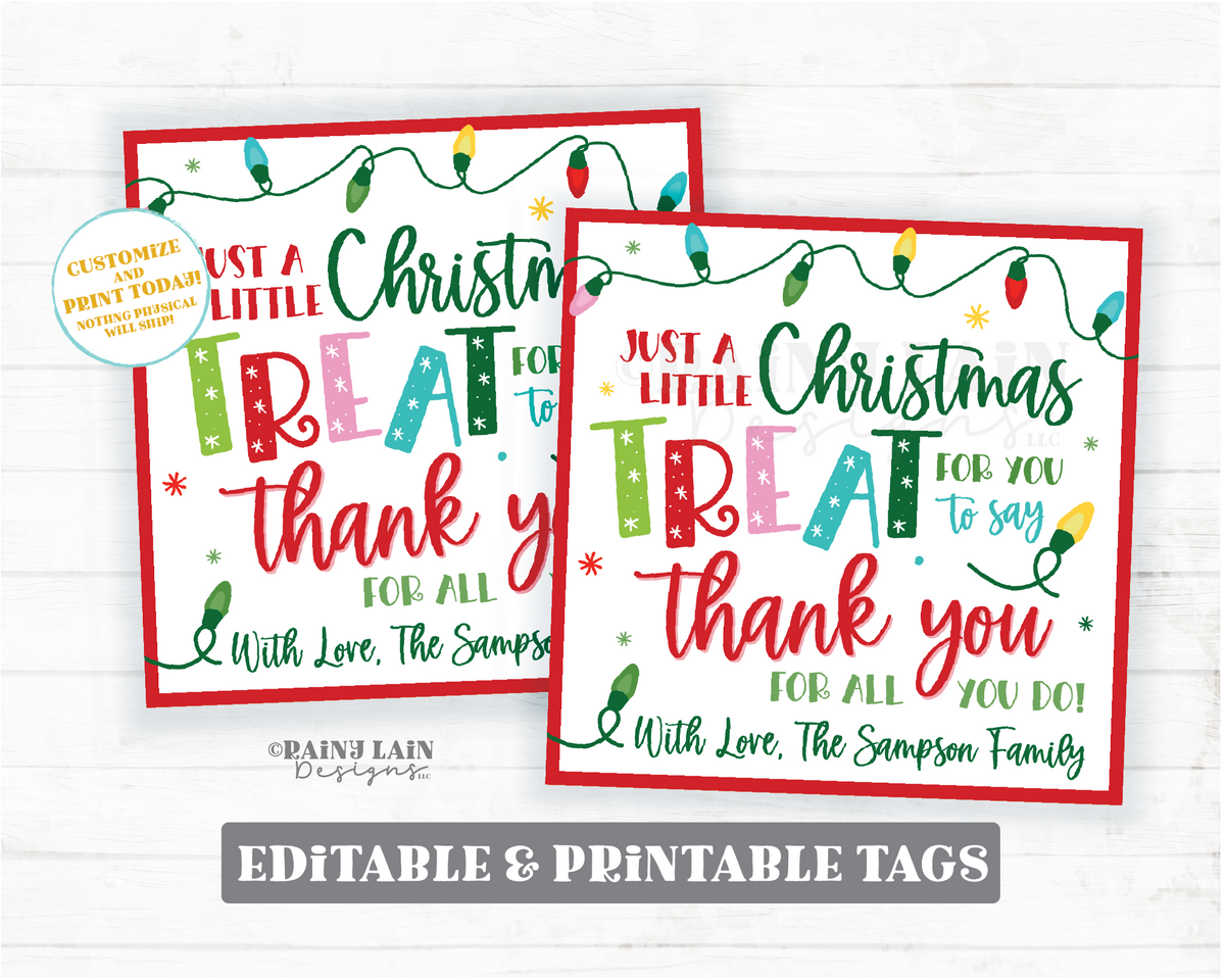 Treat for you to say Thank you Christmas Gift Tag Holiday Appreciation ...