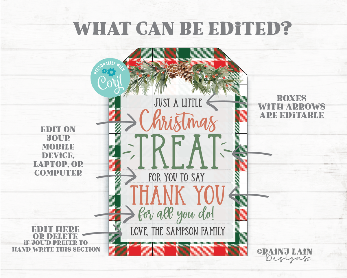 Christmas Treat Thank you Tag Holiday Appreciation Gift Tags Sweet Fav ...