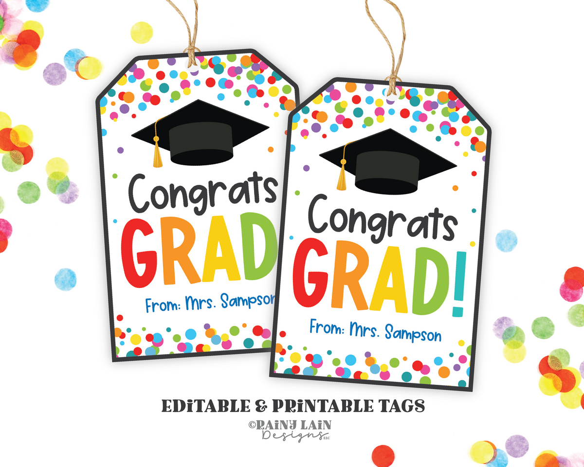 Graduation Gift Tag, Printable Preschool Congrats Grad Favor Tag, Edit ...