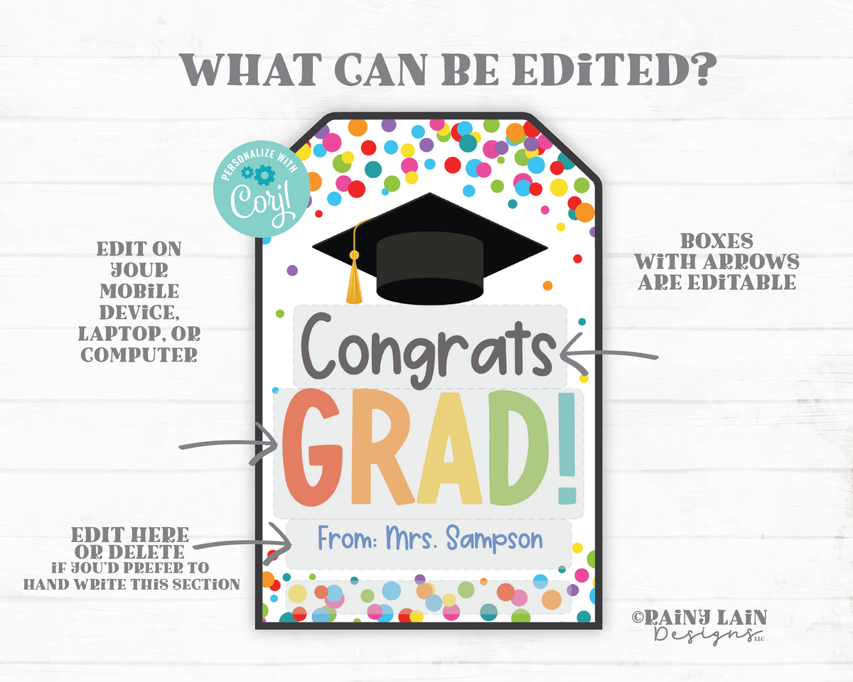 Graduation Gift Tag, Printable Preschool Congrats Grad Favor Tag, Edit ...