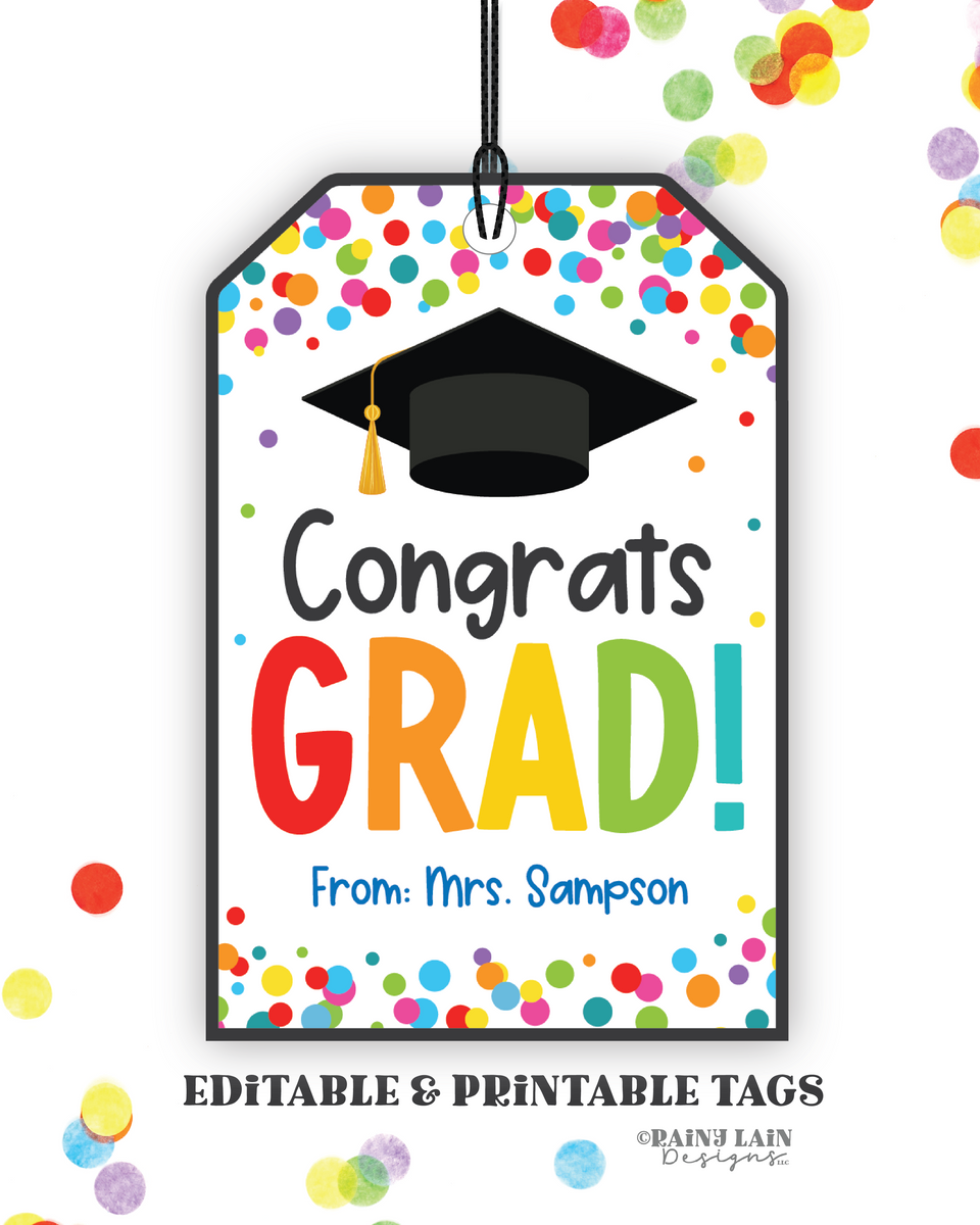 Graduation Gift Tag, Printable Preschool Congrats Grad Favor Tag, Edit ...