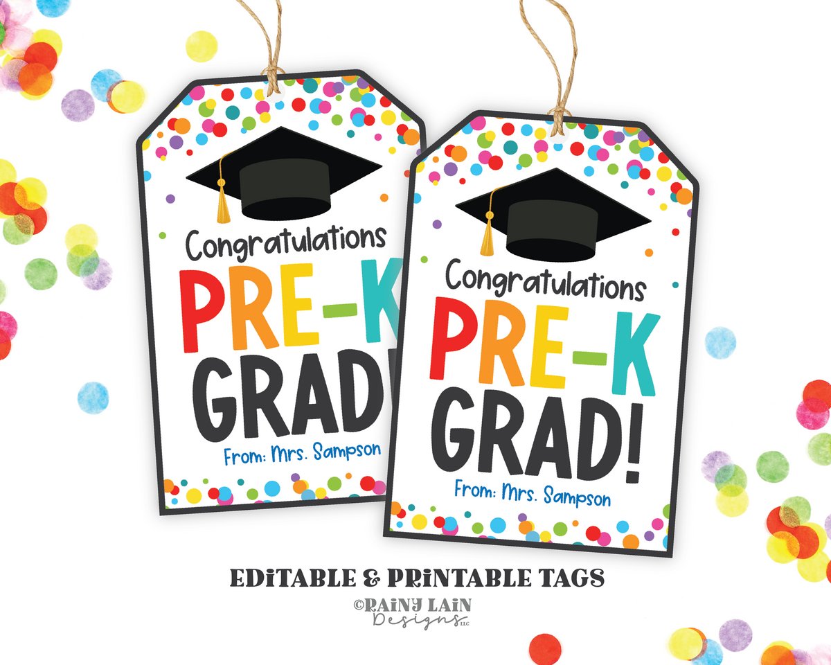 Pre-K Graduation Gift Tag, Printable Preschool Congrats Grad Favor Tag ...