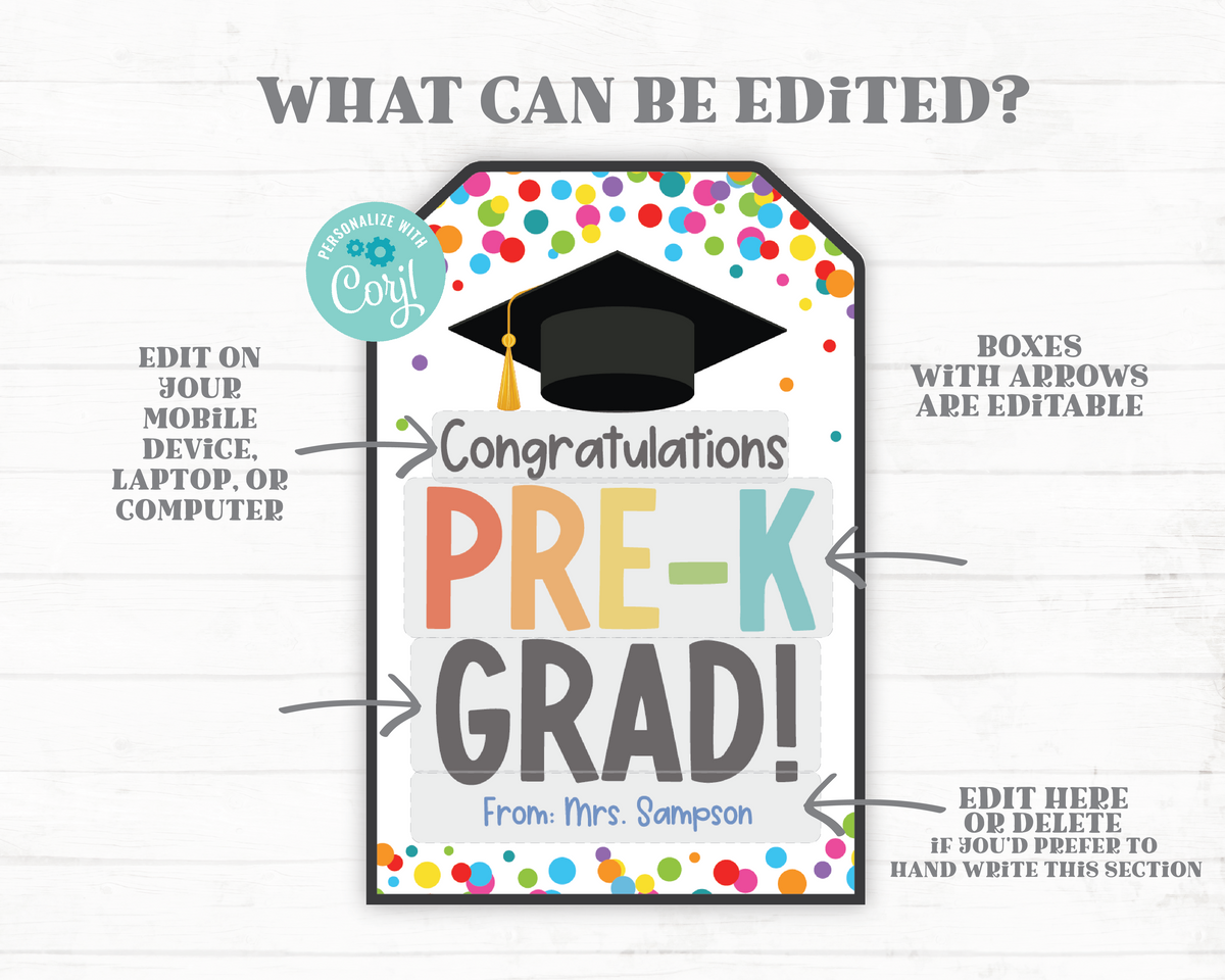 Pre-K Graduation Gift Tag, Printable Preschool Congrats Grad Favor Tag ...