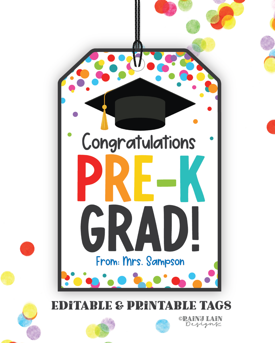 Pre-K Graduation Gift Tag, Printable Preschool Congrats Grad Favor Tag ...