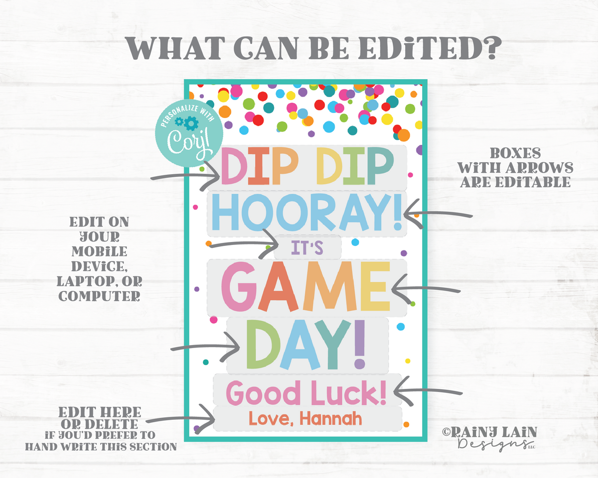 Dip Dip Hooray It's Game Day Tags Sport Gift Student Athlete Printable ...