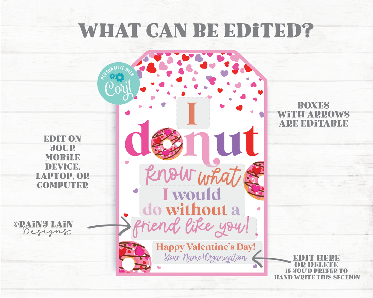 Donut Valentine's Day Tag, Donut Know Valentine Editable Gift, Teacher ...