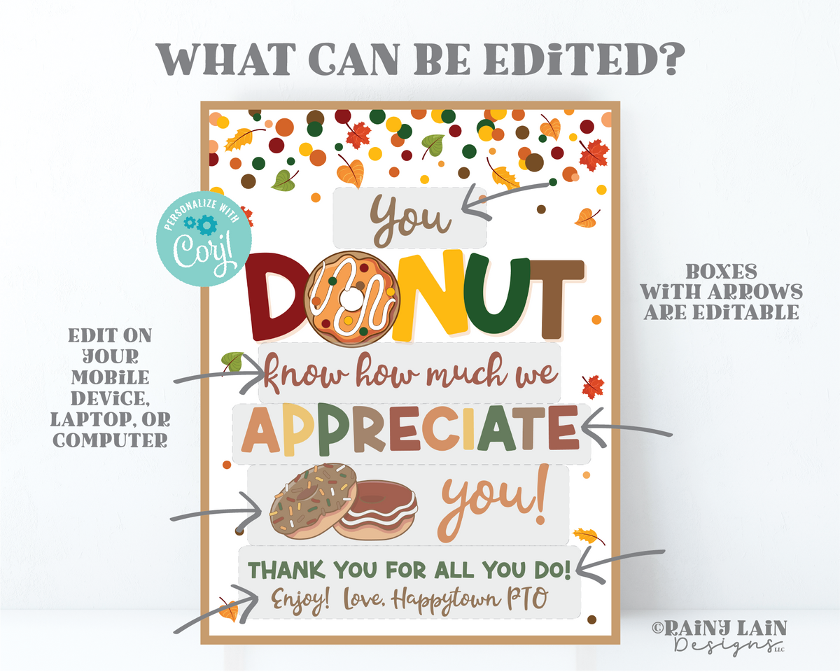 Donut Know How Much We Appreciate You Sign, Autumn, Fall, Halloween Th ...