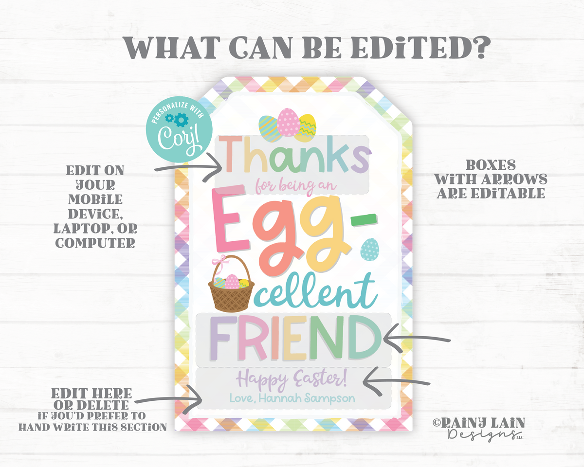 Editable Easter Tags, Spring Classroom Gift Tag, Egg-cellent Friend, S ...