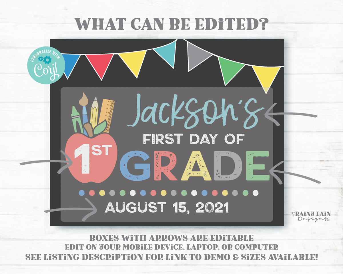 Editable 1st Grade Sign Template First and Last Day of School Back to ...