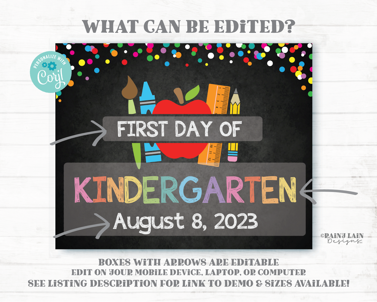 Editable First Day of School Sign Confetti Printable Chalkboard Templa ...