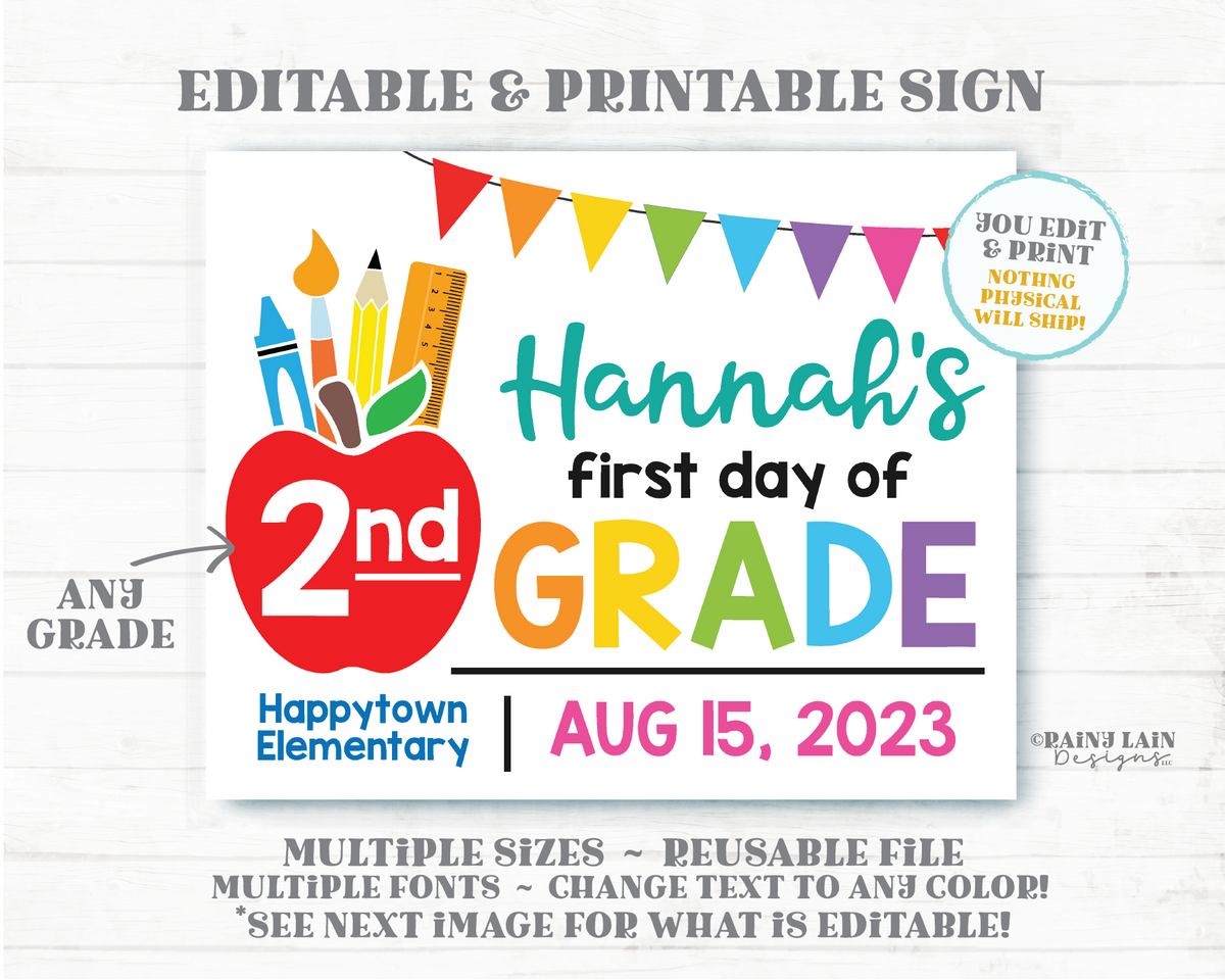1st Day of School Editable Sign Template Back to School Photo Prop Fir ...