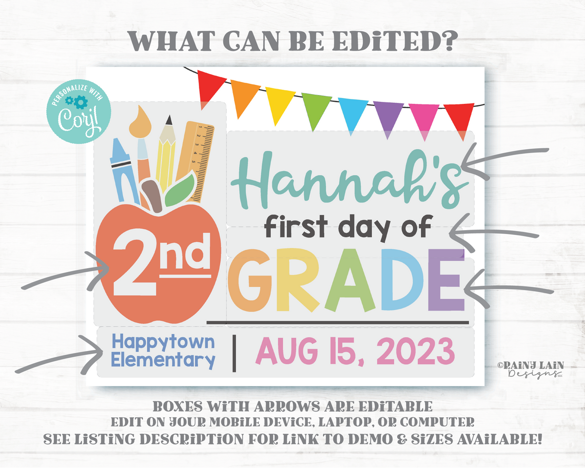 1st Day of School Editable Sign Template Back to School Photo Prop Fir ...