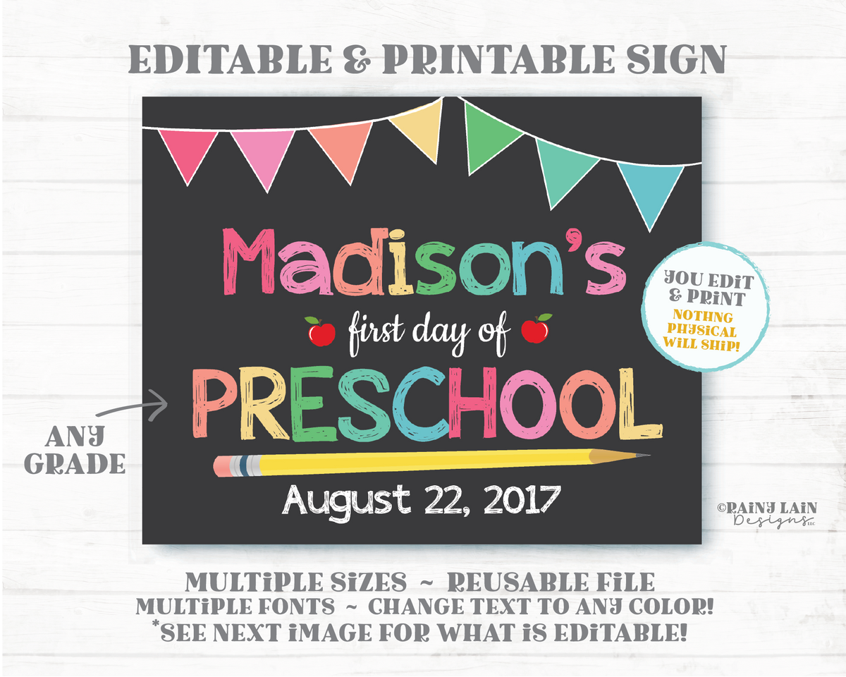 Editable 1st and Last Day of School Chalkboard Printable First Last Da ...