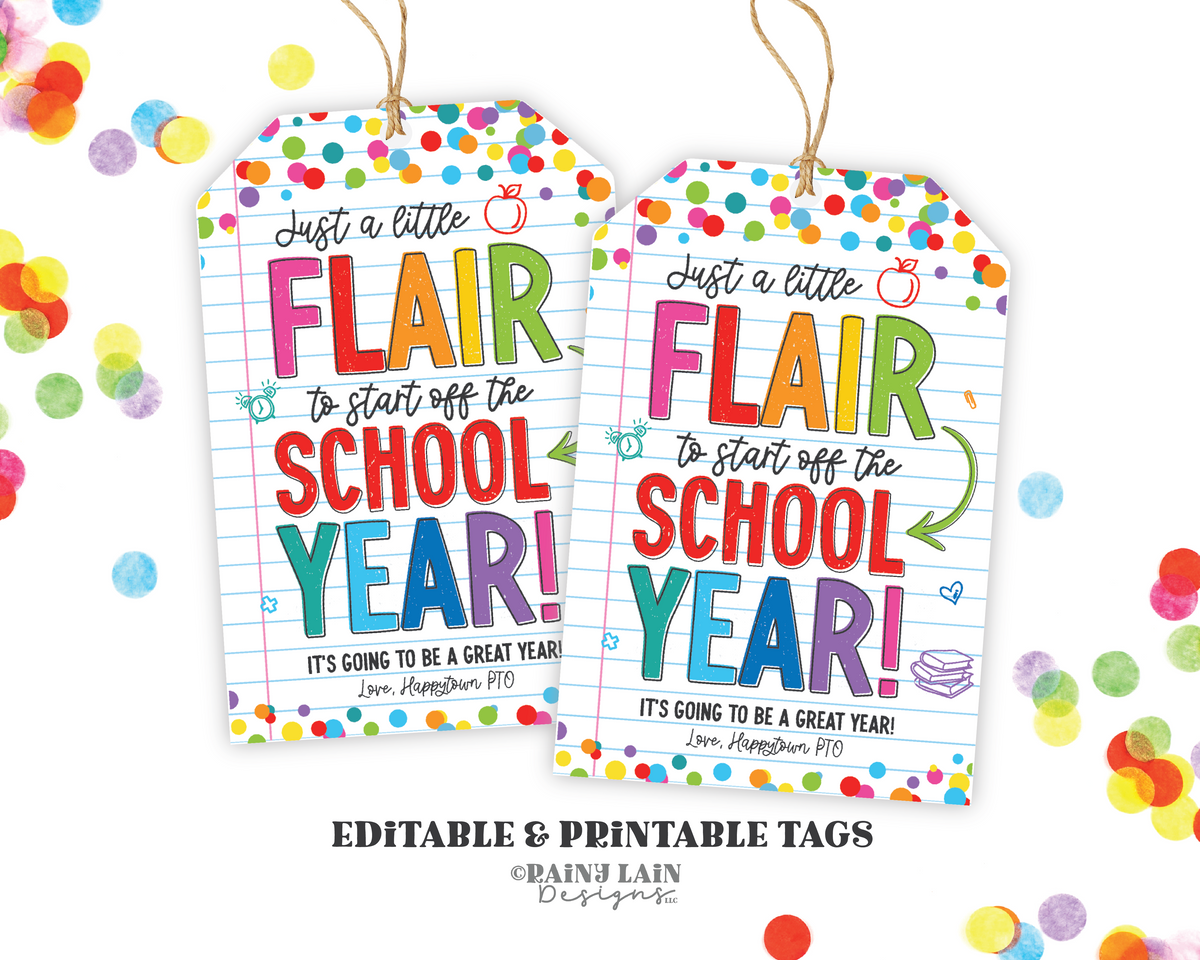 First Day of School Flair Gift Tag, Printable First Day of School Teac ...