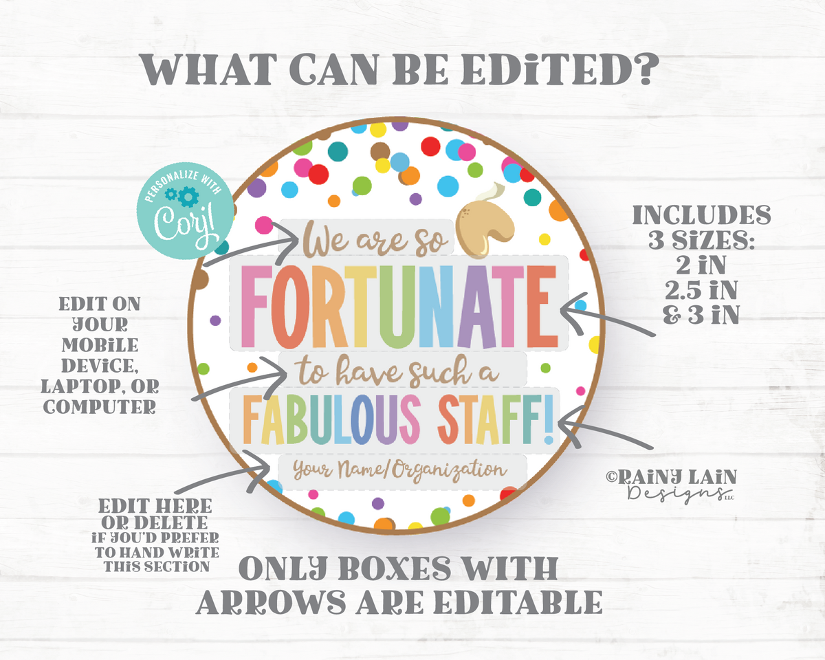 Fortune Cookie Tag Editable We are fortunate to have staff like you, P ...