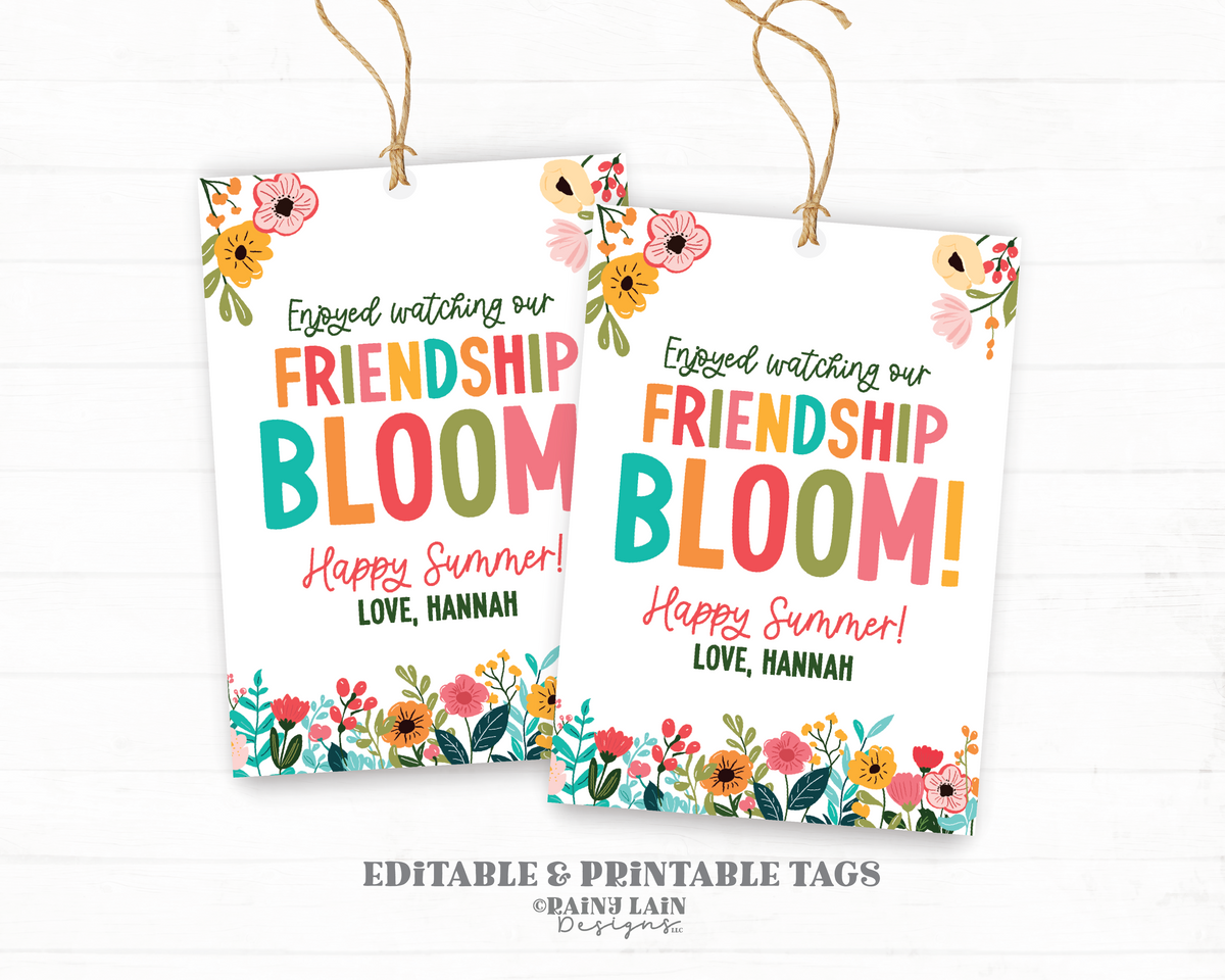 Friendship Bloom Gift Tag, Editable Student Tags, Summer Classmate Gif ...