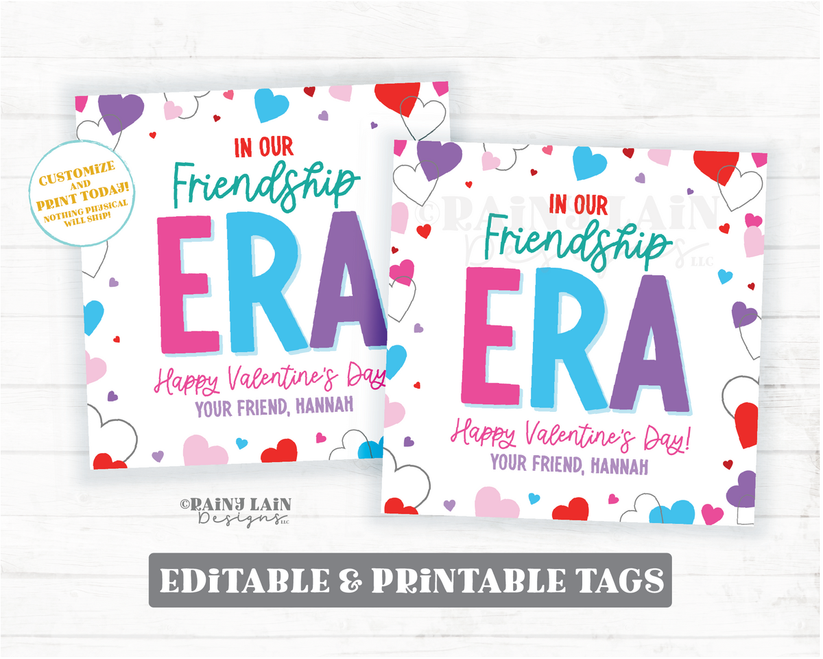 Friendship Bracelet Valentine, Era, Editable Valentine's Day Tag, Squa ...