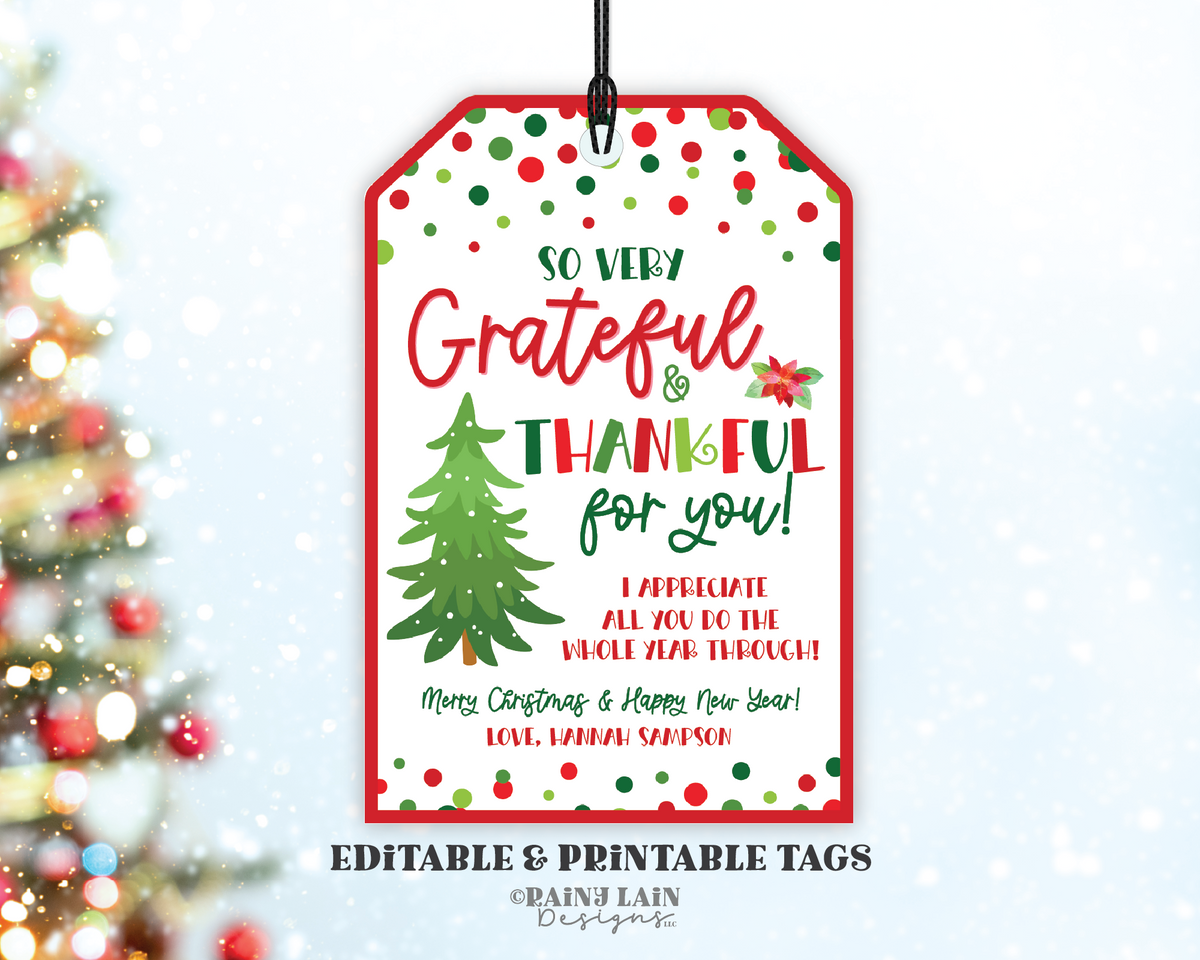 Christmas Thank You Gift Tag, Editable Printable Template, Holiday App ...