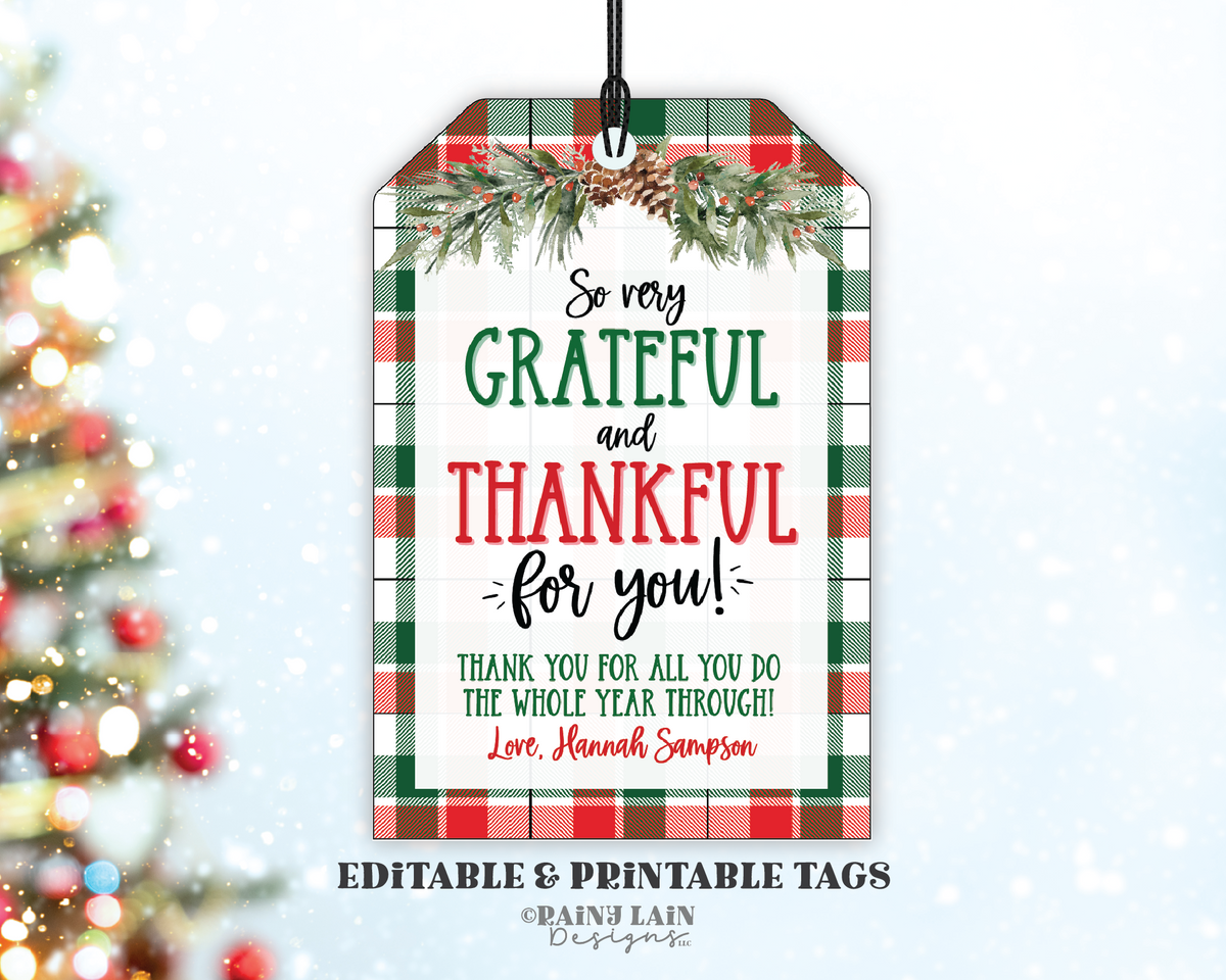 Editable Christmas Thank You Gift Tag Template, Printable Holiday Appr ...
