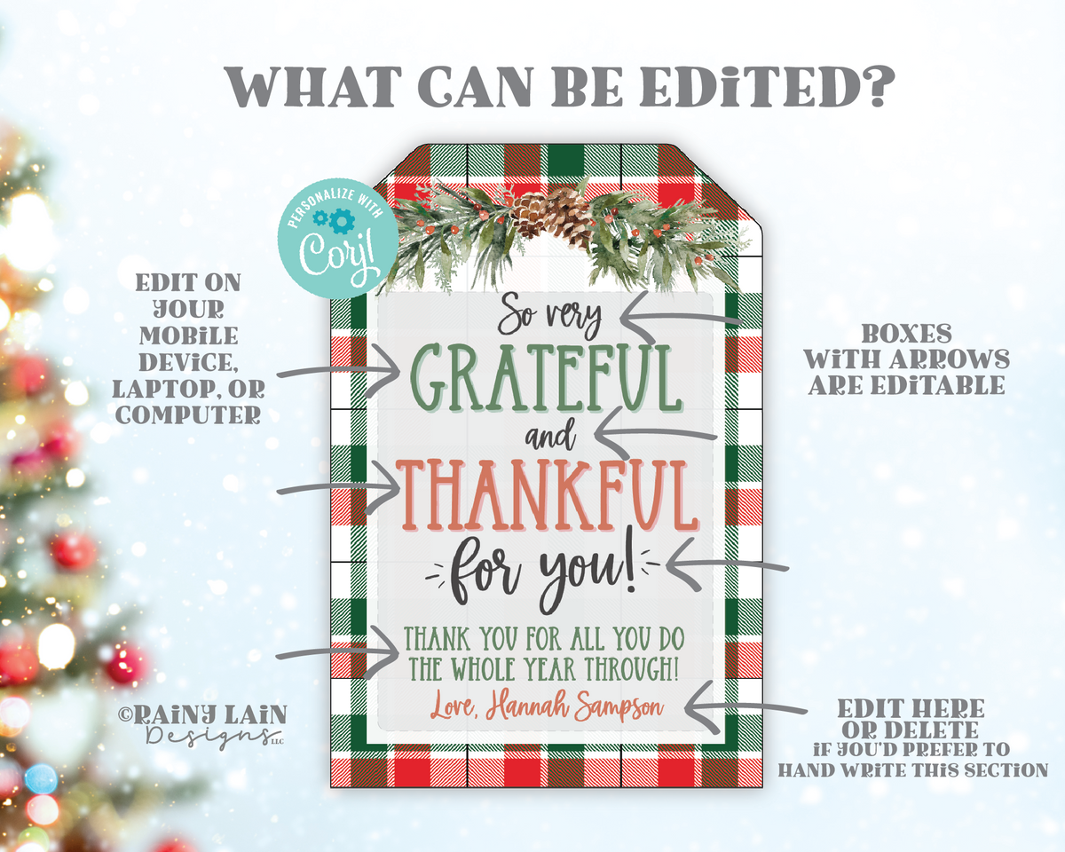 Editable Christmas Thank You Gift Tag Template, Printable Holiday Appr ...