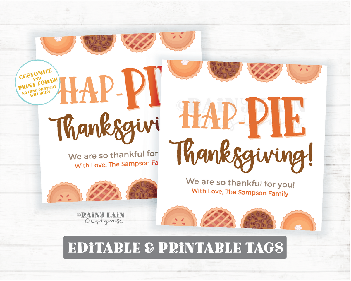 Hap-PIE Thanksgiving Tag Thankful Pie Label Realtor Thank You Gift App ...